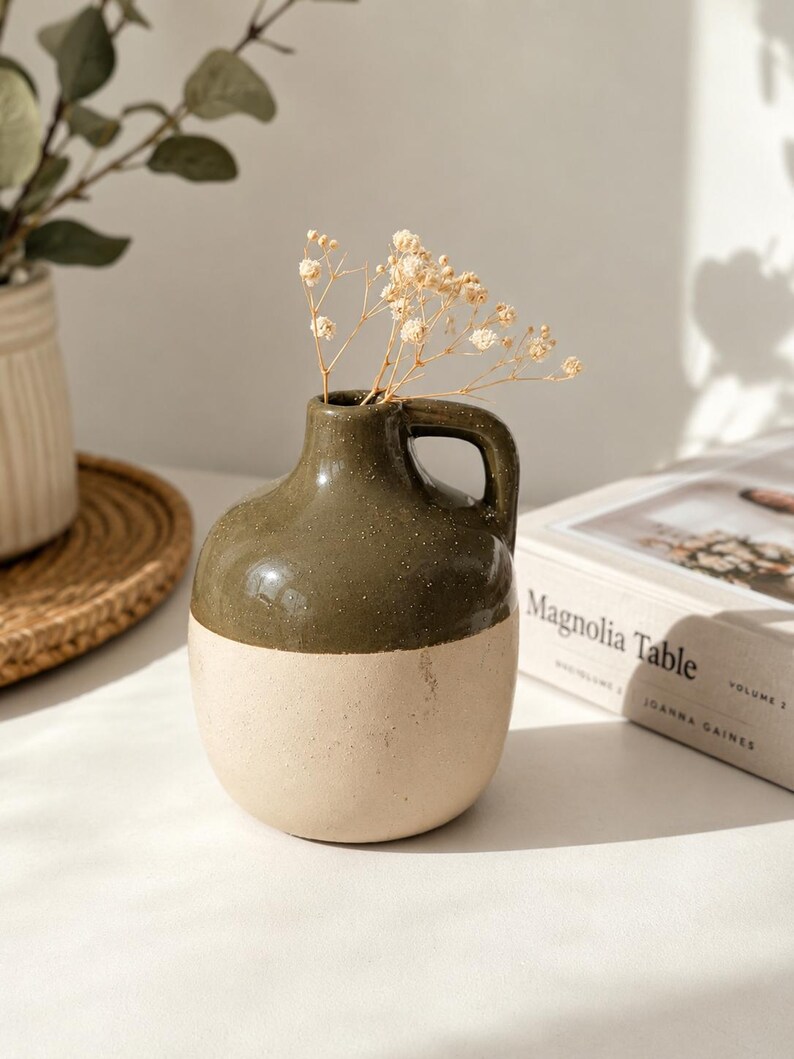 Vintage Stoneware Jug Vase | Rustic Pottery Bud Vase | Small Ceramic ...