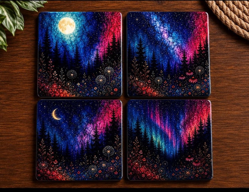 Moonlit Wildflower Forest Coaster Set - Etsy