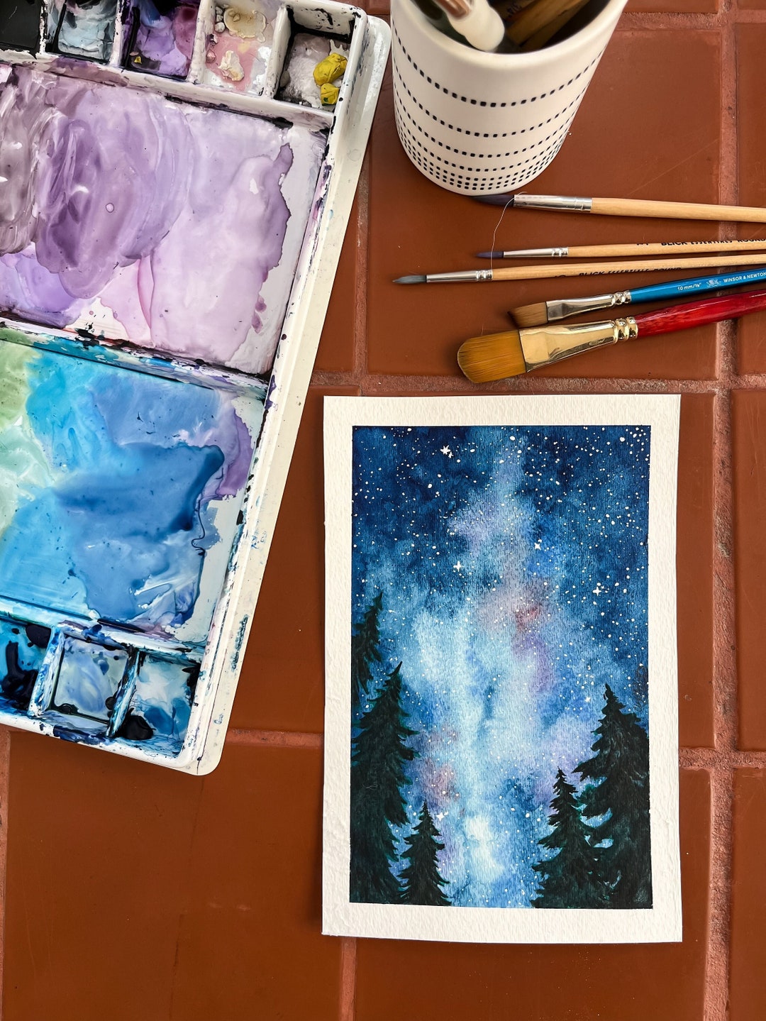 Hand Painted Watercolor Galaxy Night Sky Painting - Etsy