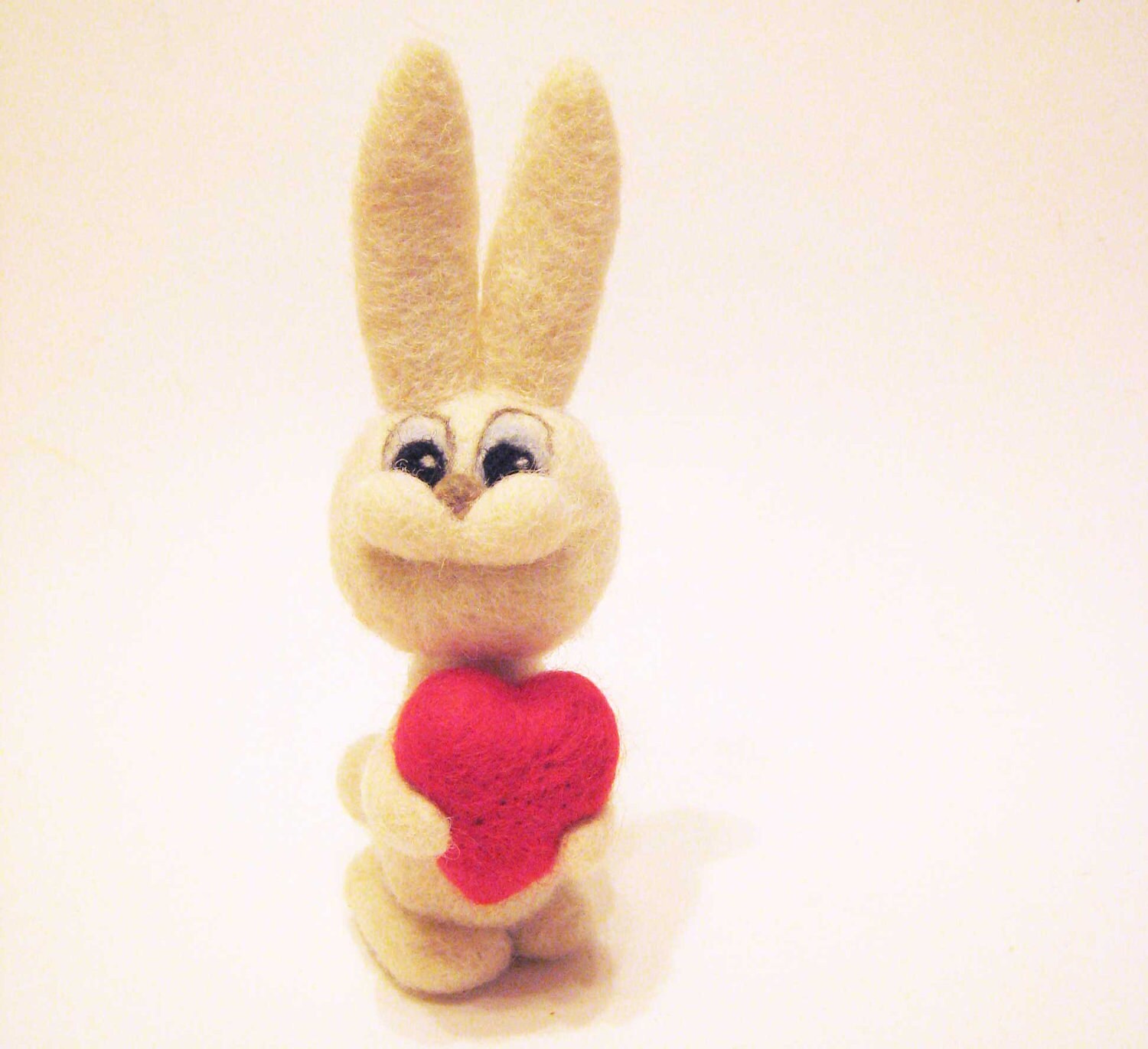 Needle Felted Rabbit With Huge Heart Valentine's Day Gift Miniature ...