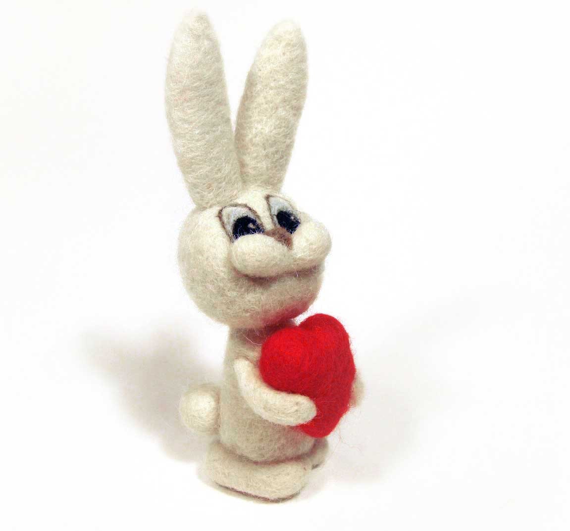 Needle Felted Rabbit With Huge Heart Valentine's Day Gift Miniature ...