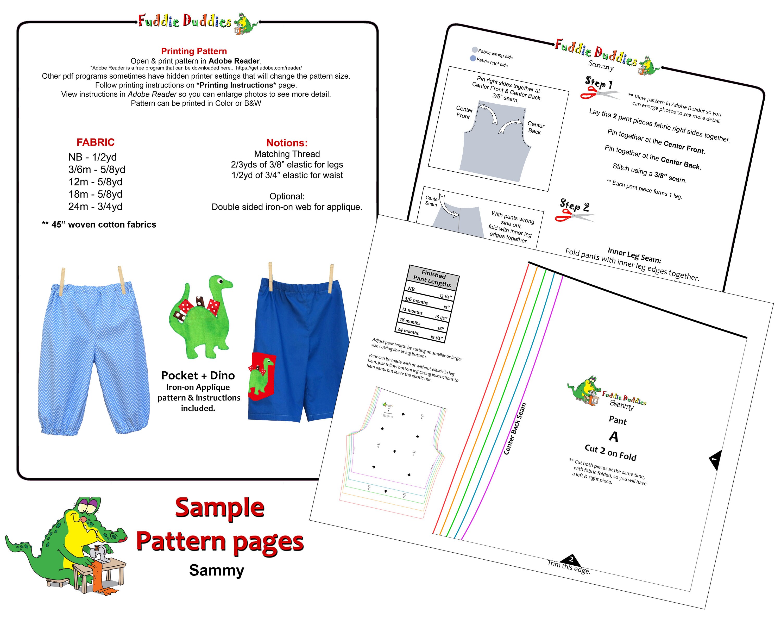 Quick & Easy Baby Boys Pants Sewing Pattern. Pants Pattern With Dino ...