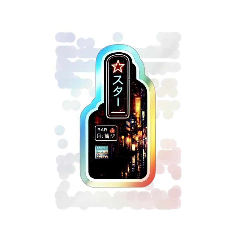 Neon Sign Japanese Sticker | Showa Retro Osaka | Waterproof Holographic ...