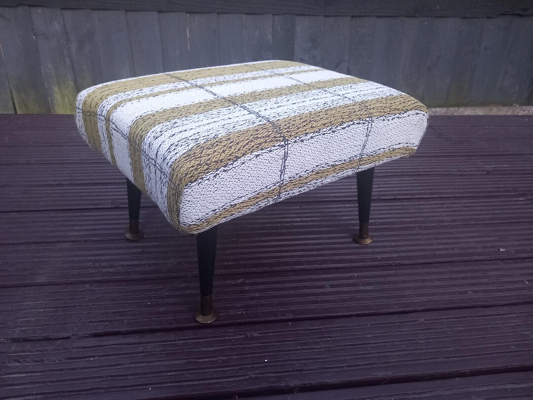 Vintage 1950s 1960s Mid-century Stool Footstool Upholstered in Vintage ...
