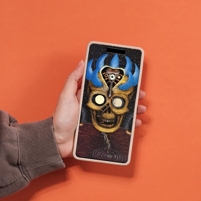 Golden Skull Lotus Crown Phone Wallpaper, Dark Surreal Art (digital ...