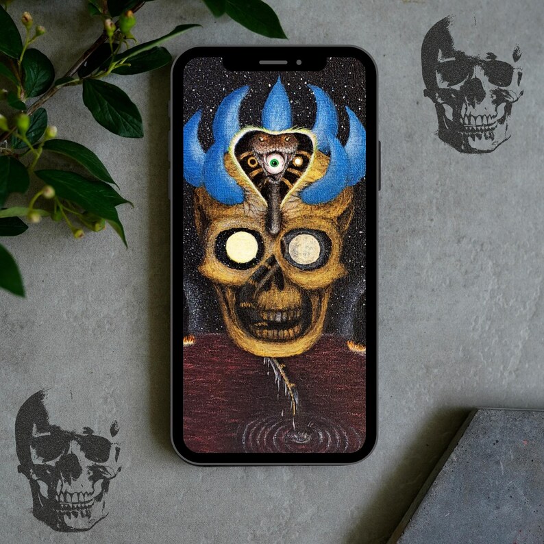 Golden Skull Lotus Crown Phone Wallpaper, Dark Surreal Art (digital ...