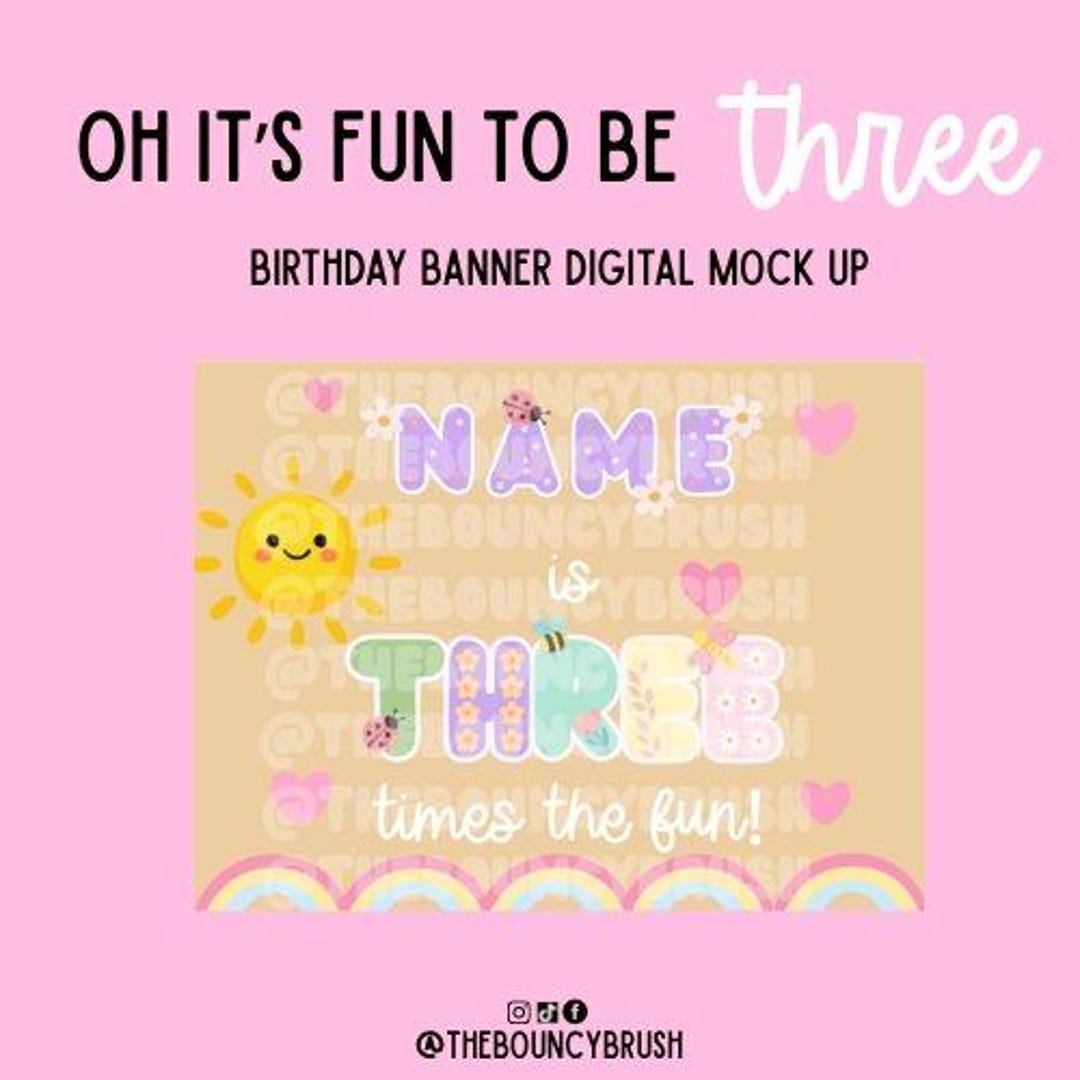 Three Times the Fun 3rd Birthday Banner DIGITAL MOCK UP - Etsy
