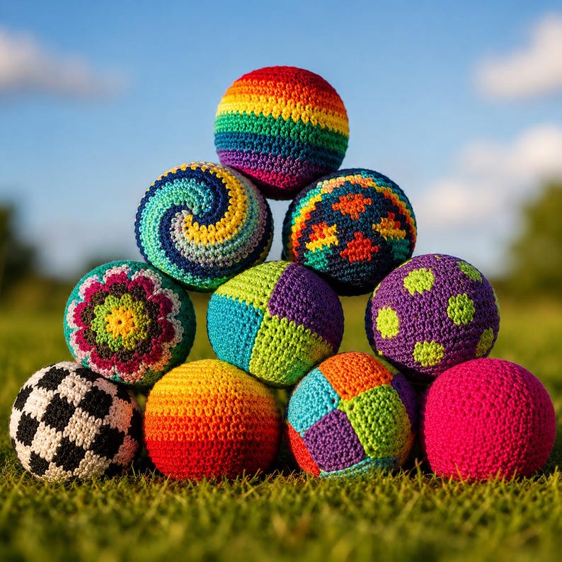 Rainbow Crochet Hacky Sack Footbag – Handmade Boho Fidget Ball ...