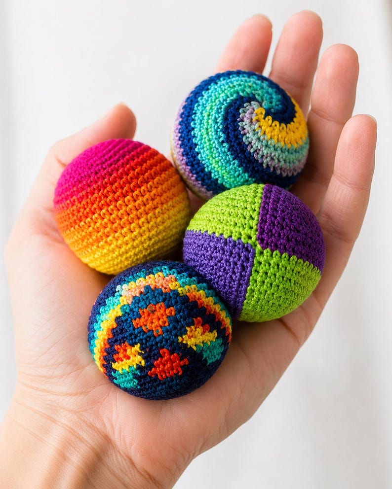 Rainbow Crochet Hacky Sack Footbag – Handmade Boho Fidget Ball ...