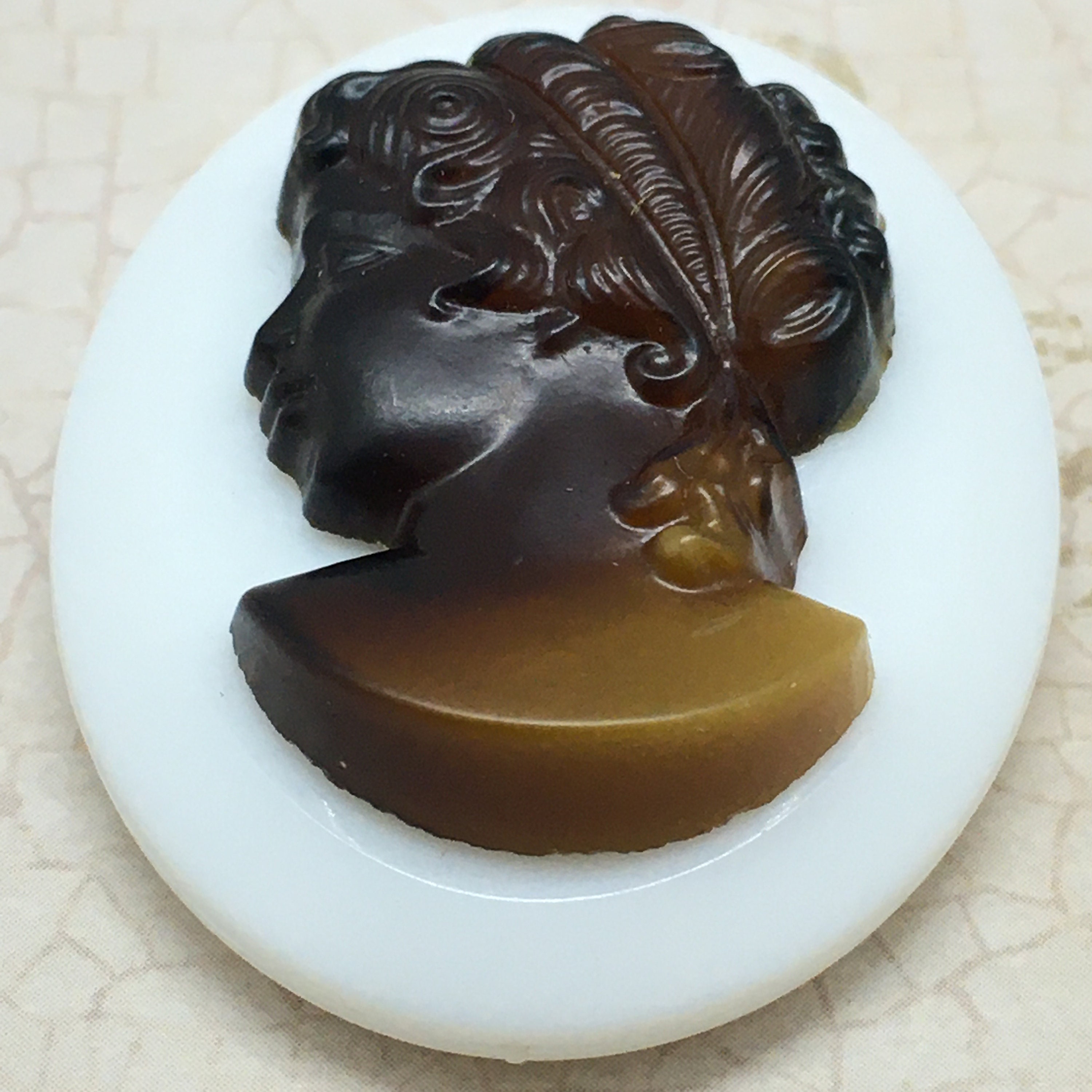 Vintage West German Cameo Brown/white Cabochon - Etsy