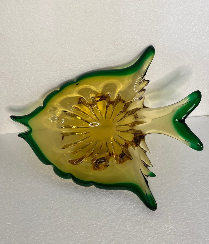 Vintage Murano Glass Green and Yellow Fish - Etsy