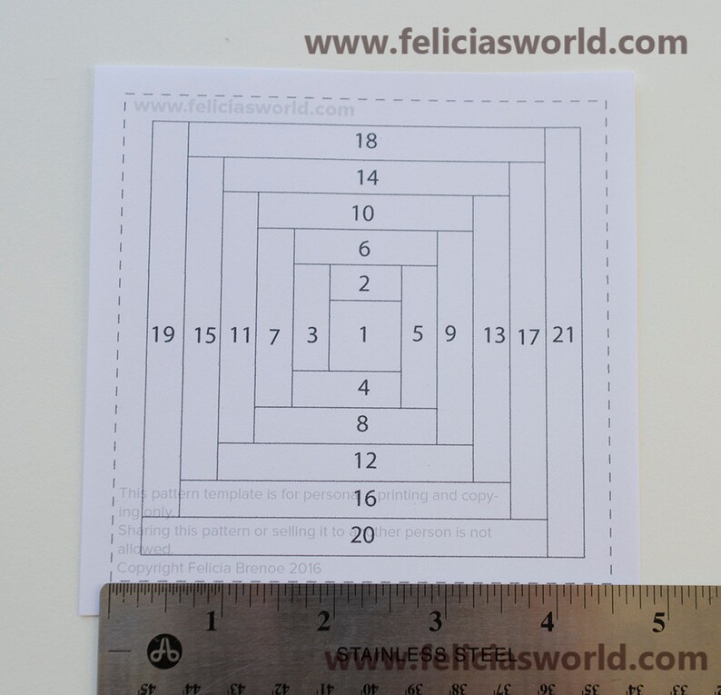 Log Cabin Paper Piecing Template, 4-inch Log Cabin Block, 5/16-inch ...