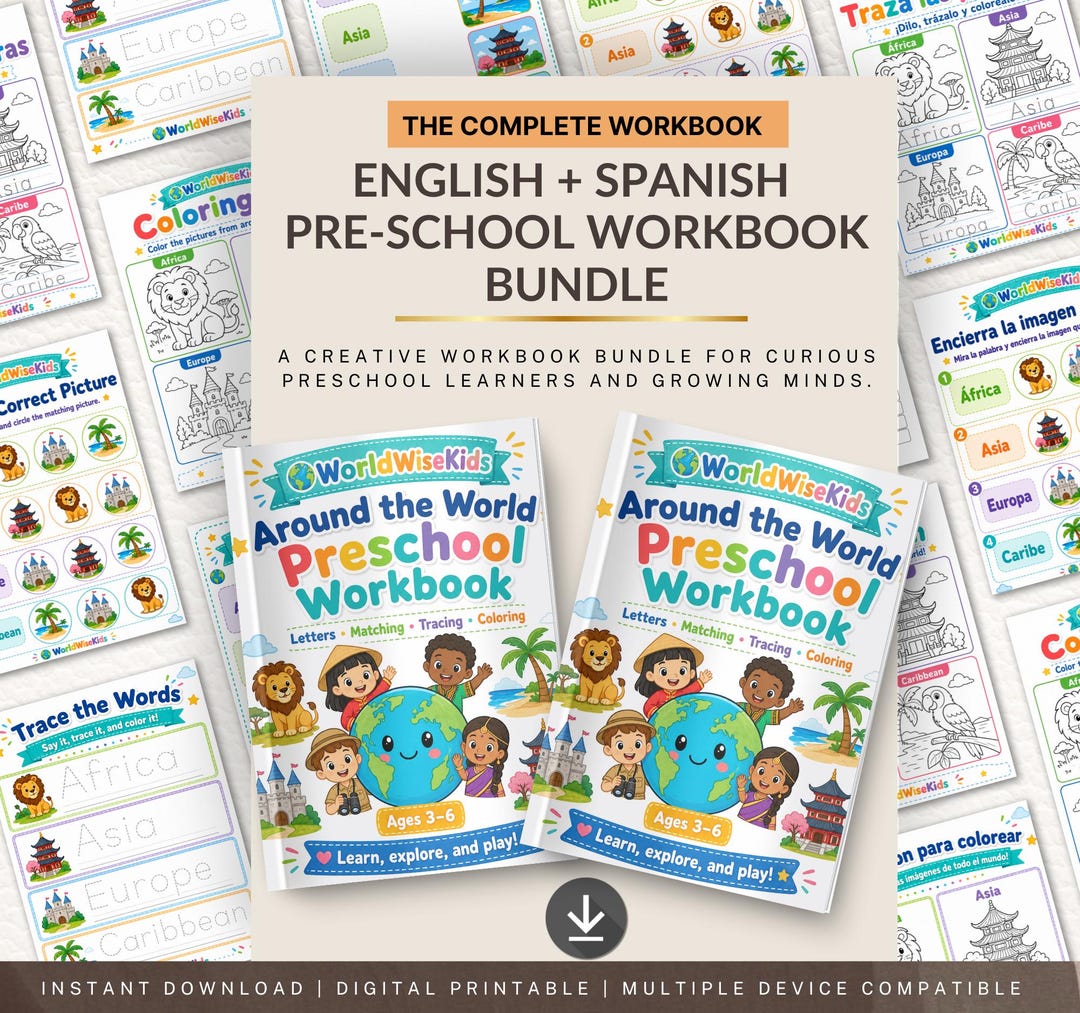 Bilingual Preschool Workbook Bundle, English Spanish Early Learning ...