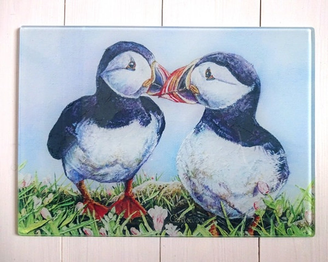 Puffin Glass Work Top Saver Kitchen Accessory Bird Themed Chopping ...
