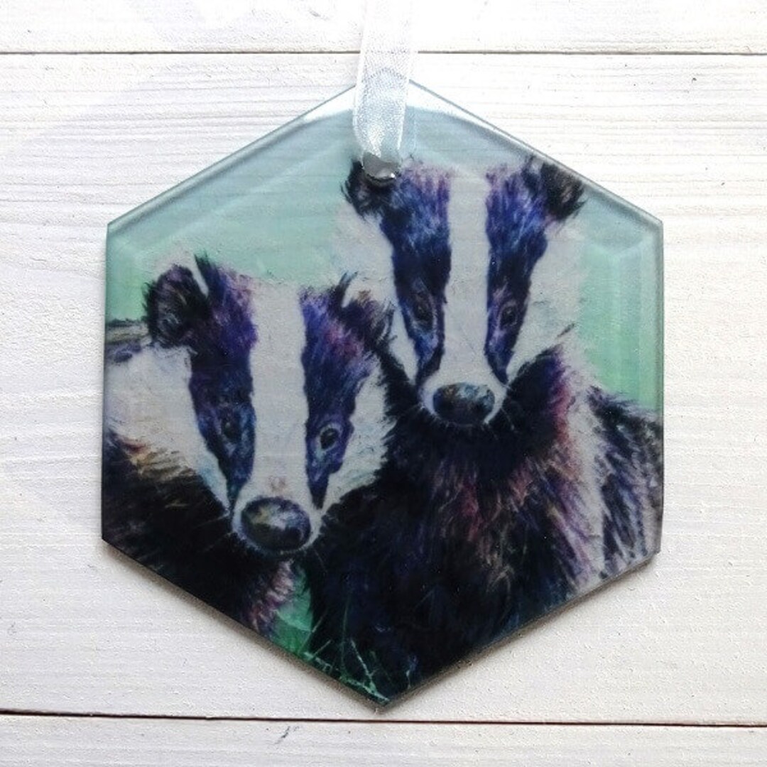 Badger Suncatcher Glass Hexagon Window Decoration Tree Ornament Wall ...