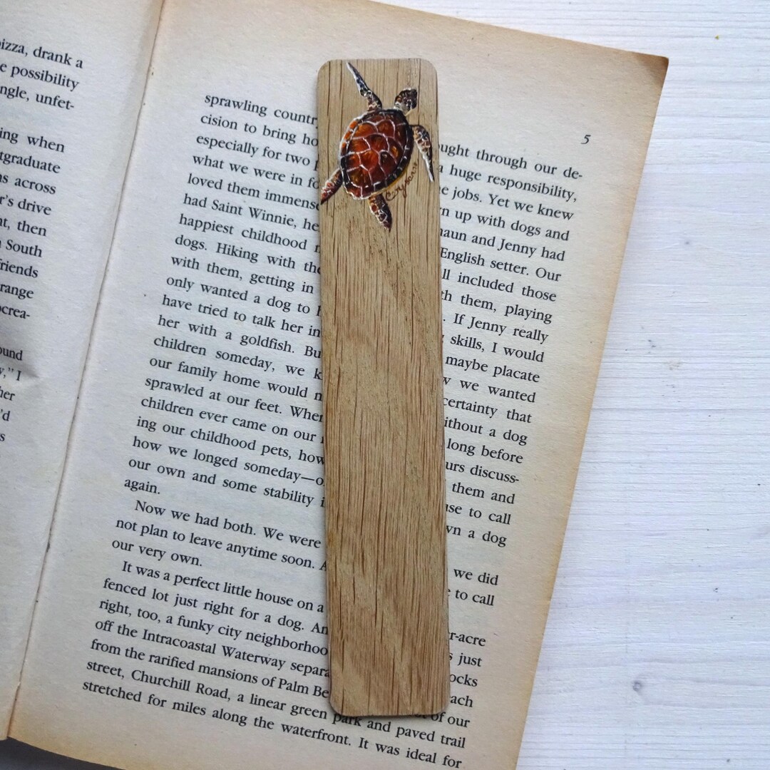 Hand-painted Turtle Bookmark: Ocean Art on Solid Oak - Etsy