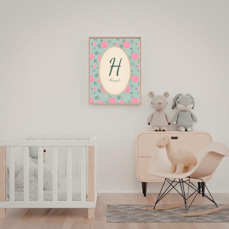 Cottagecore Rose Alphabet Print, Girls Nursery Name Art (editable Canva ...