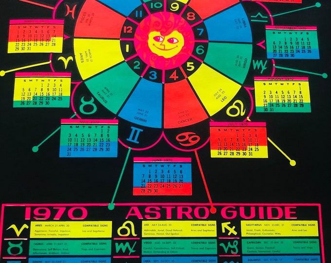 1970 ASTRO GUIDE Original Poster Vintage Black Light Rare Zodiac ...