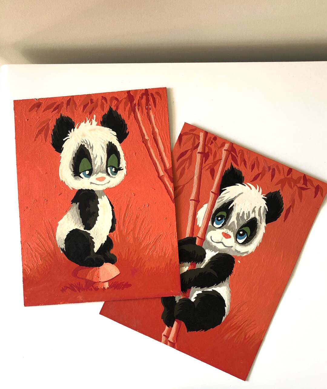 2 Vintage Paint by Number Panda Bears Nursery Decor Children’s Room ...