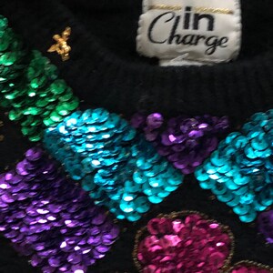 Vintage Sequence Sweater Retro Design Black Sweater in Charge Label - Etsy