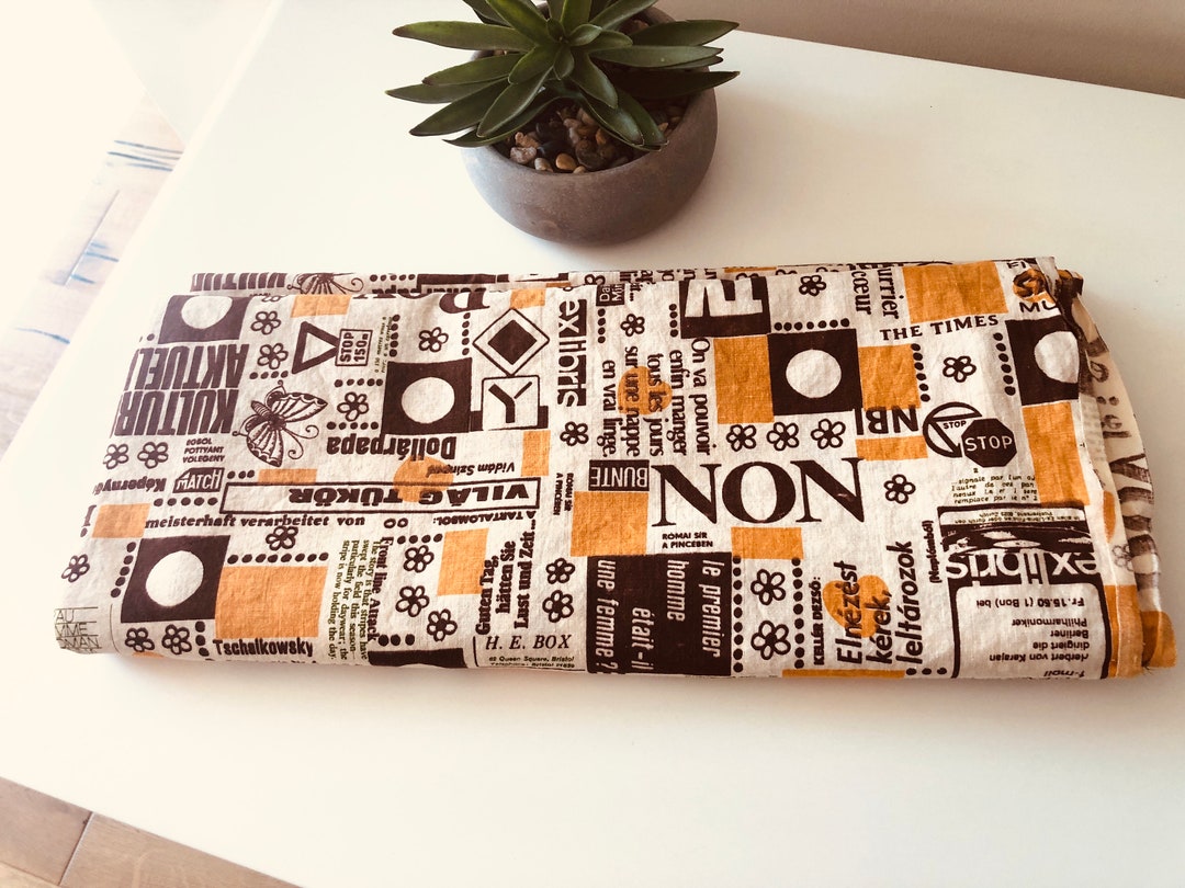 Vintage Cotton Fabric Pop Art Modern Cotton Writing Graphics Mid ...
