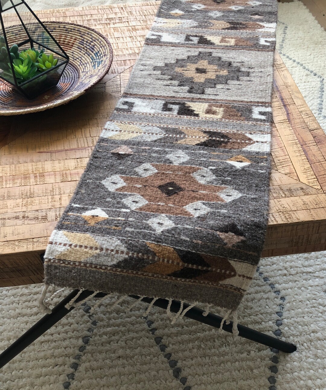 SALE Vintage Earth-tone Table Runner Wool Aboriginal Design or Turkish ...