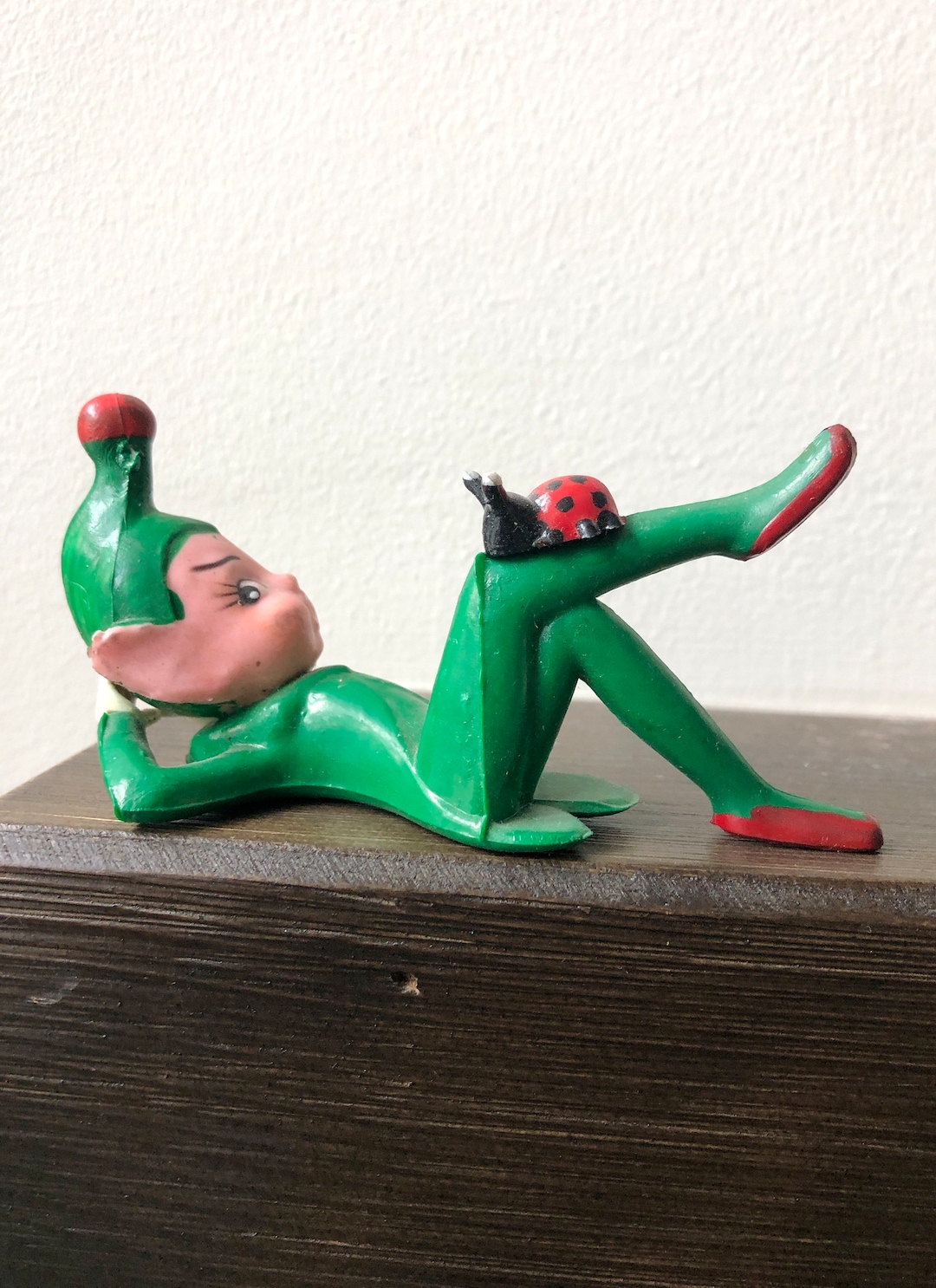 Vintage Green Elf/pixie Lounging With Ladybug Hong Kong Plastic/rubber ...