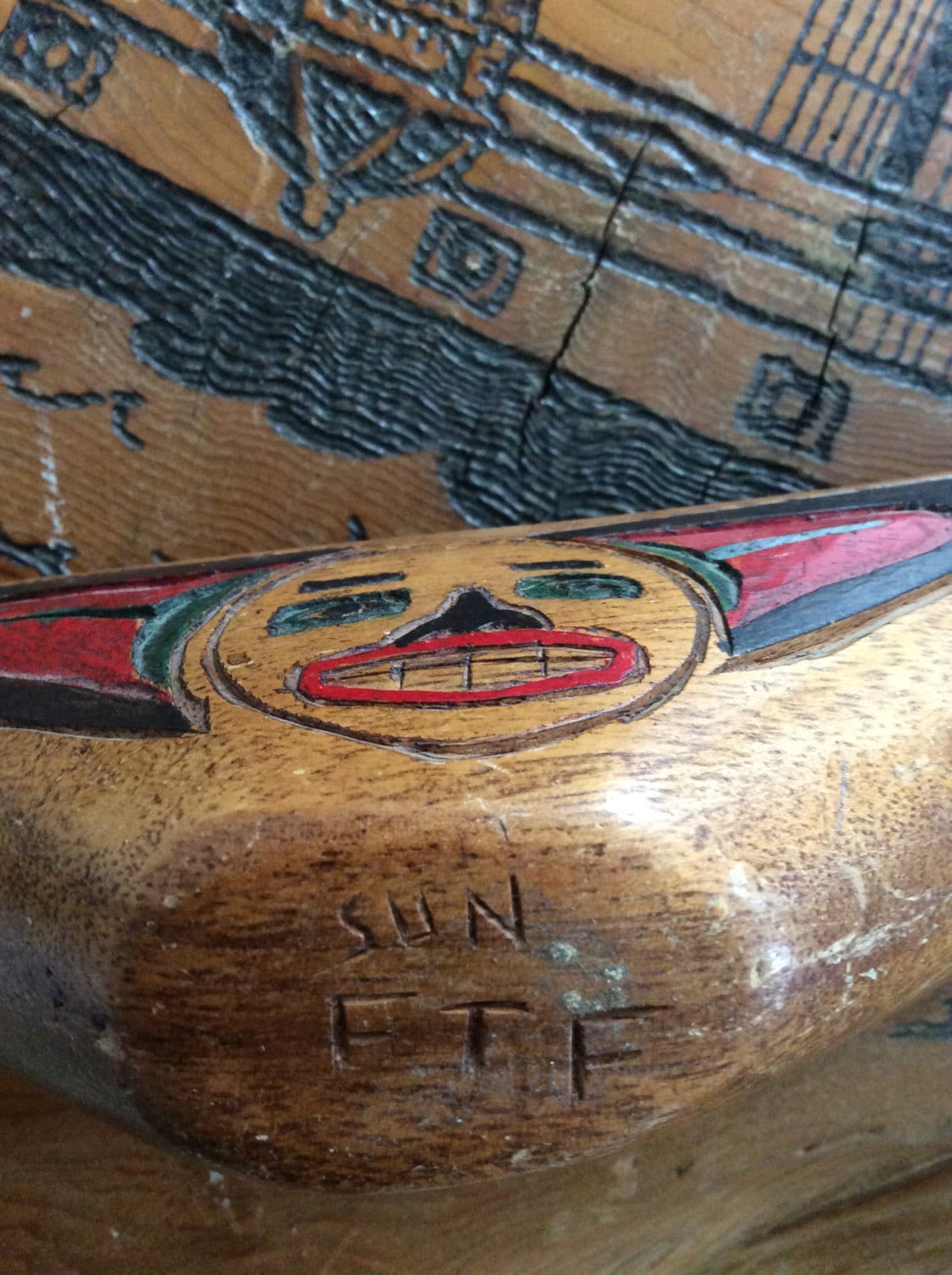 West Coast Indigenous Wood Carving Collectible Art Work Carving SUN FTF ...