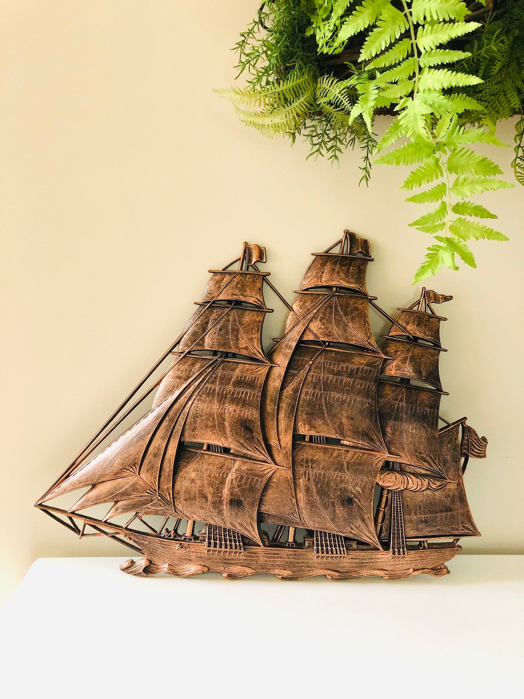 Large Vintage 1967 Sailboat Wall Hanging Syroco Copper Tone Mildred ...