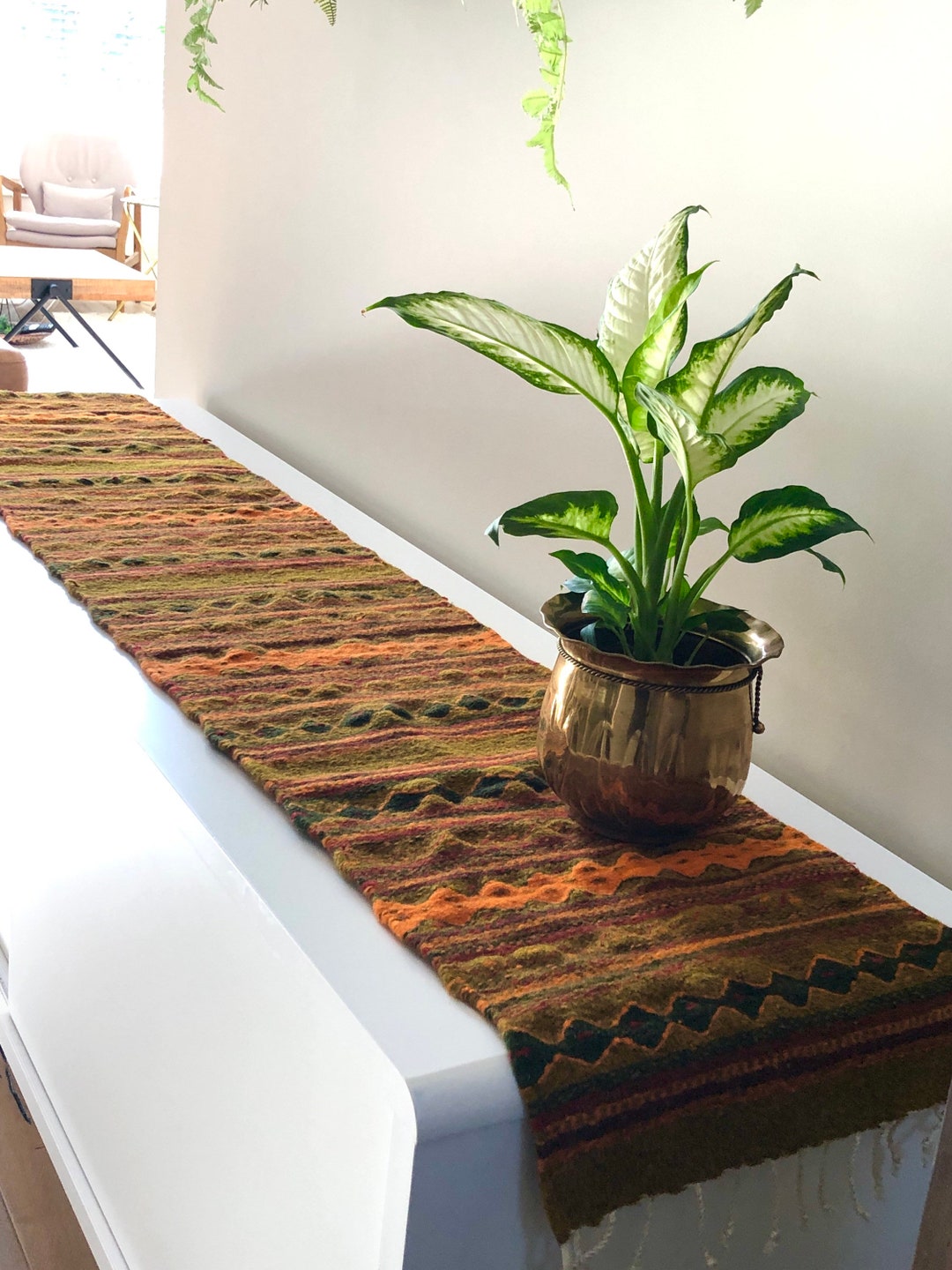 Antique Wool Table Runner 76 Inches Two Sided Turkish Style Textile ...