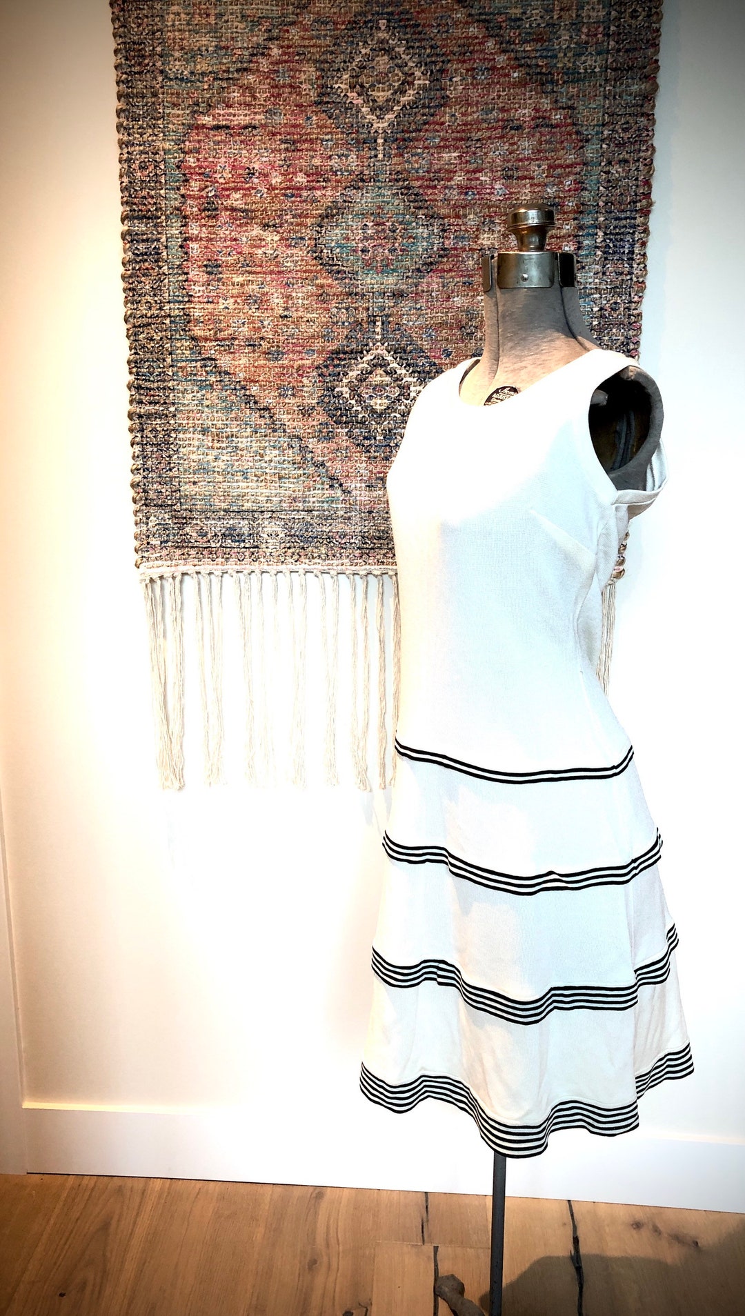 Vintage Frank Usher 70's Leisure Designer Dress England White With ...