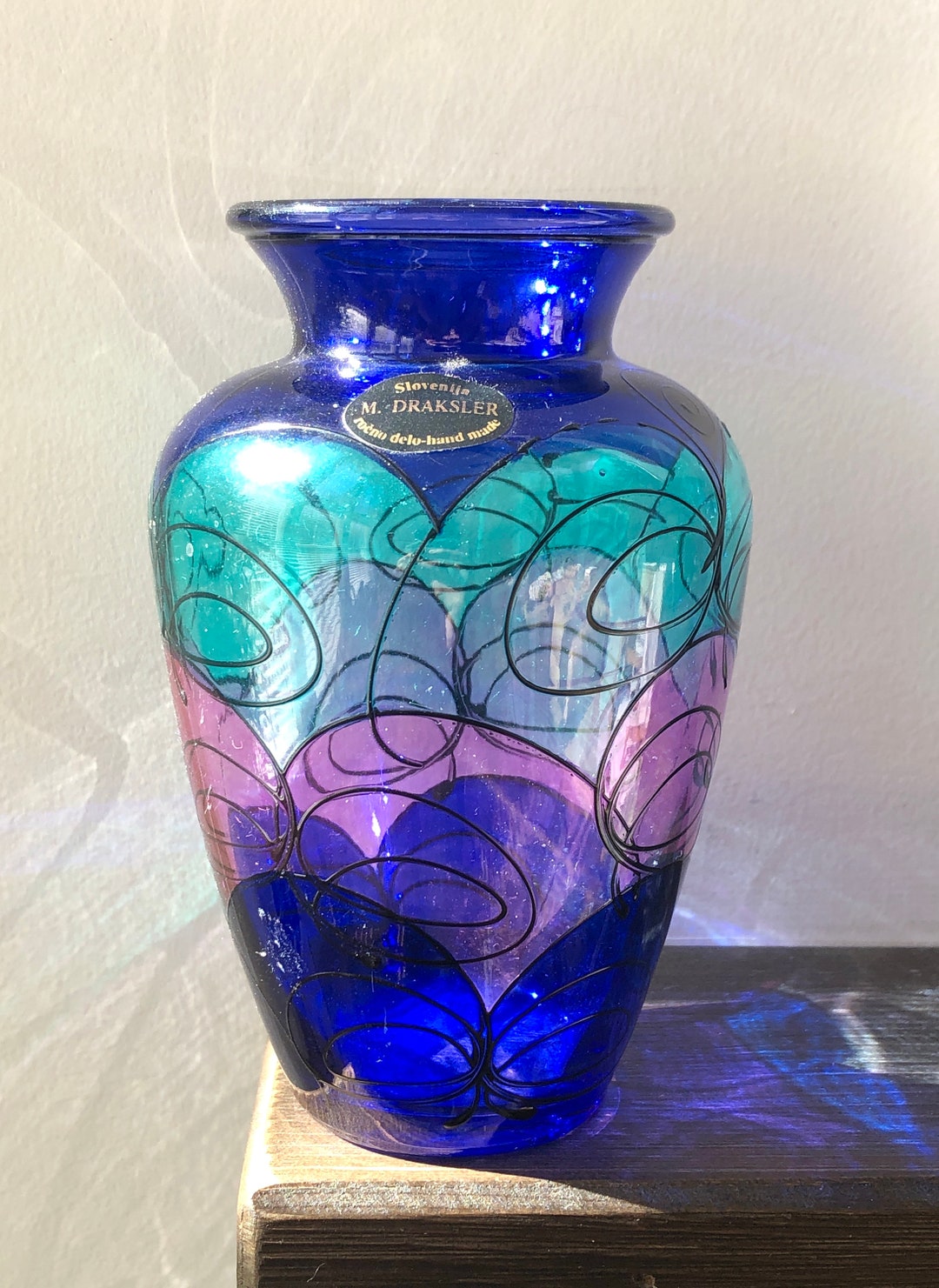 Vintage Vase M. Draksler Handmade Slovakia Stained Glass Vase Home ...