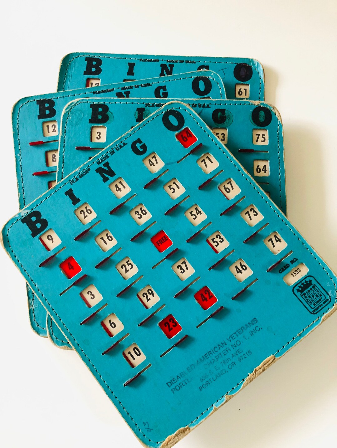 1 Vintage BINGO Card Retro Game 40/50's Movie Prop Aqua Blue Vintage ...
