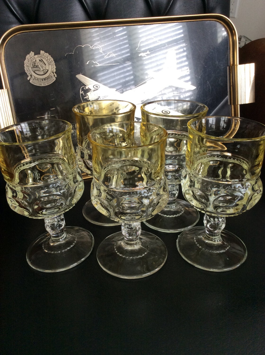 5 Available Kings Crown Goblets 1960s Clear & Yellow - Etsy