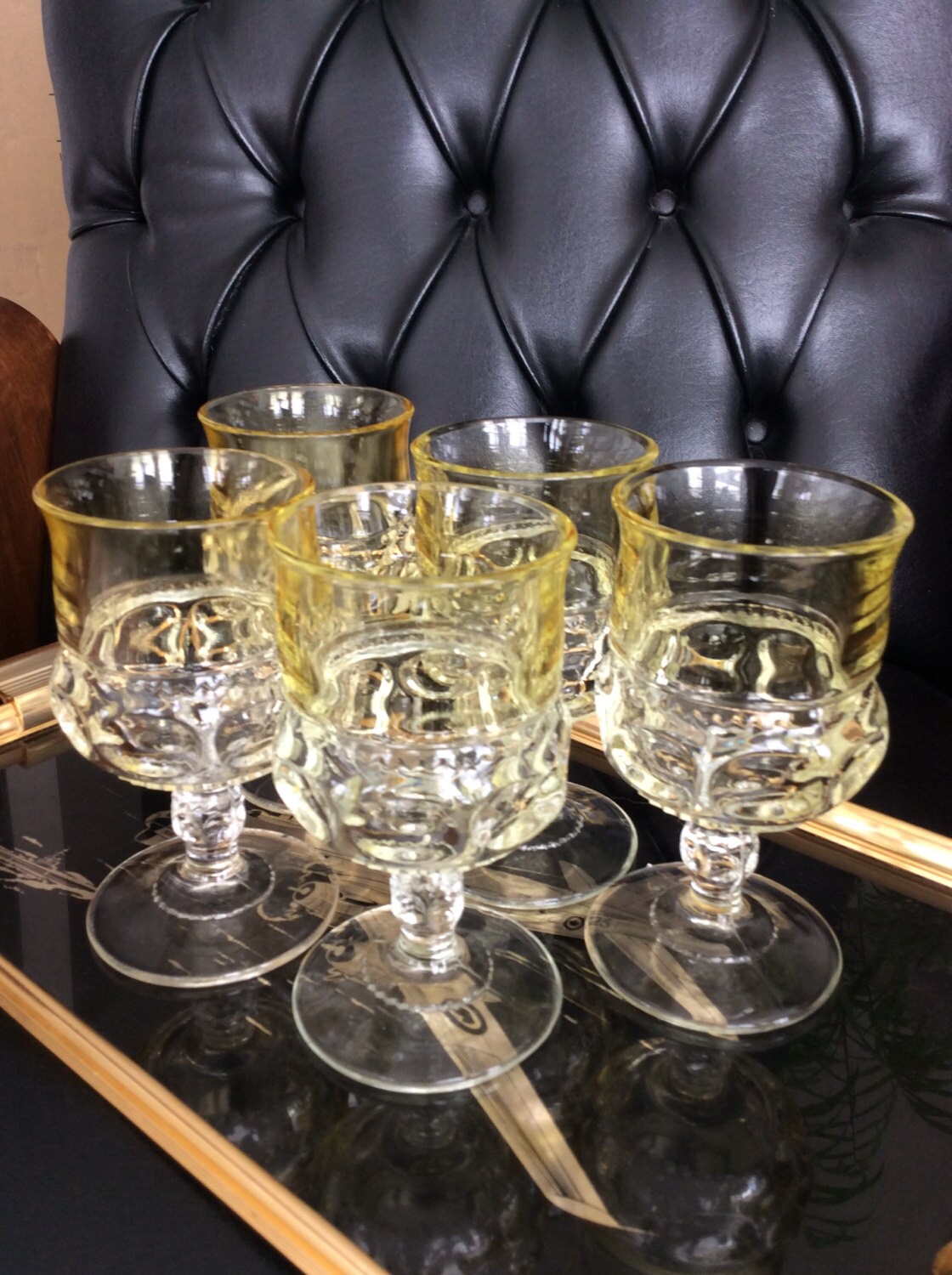 5 Available Kings Crown Goblets 1960s Clear & Yellow - Etsy