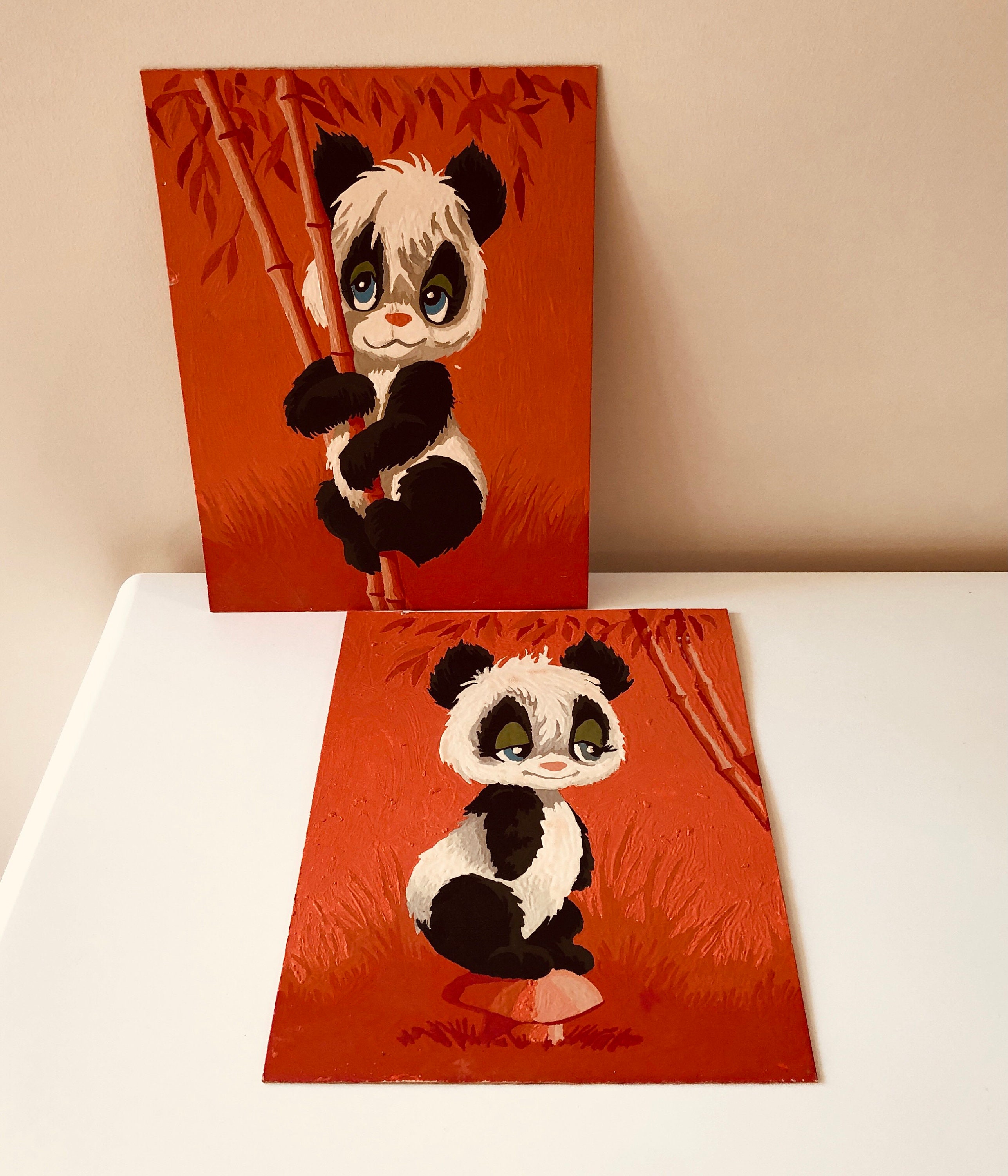 2 Vintage Paint By Number Panda Bears Nursery Decor Childrens | Etsy