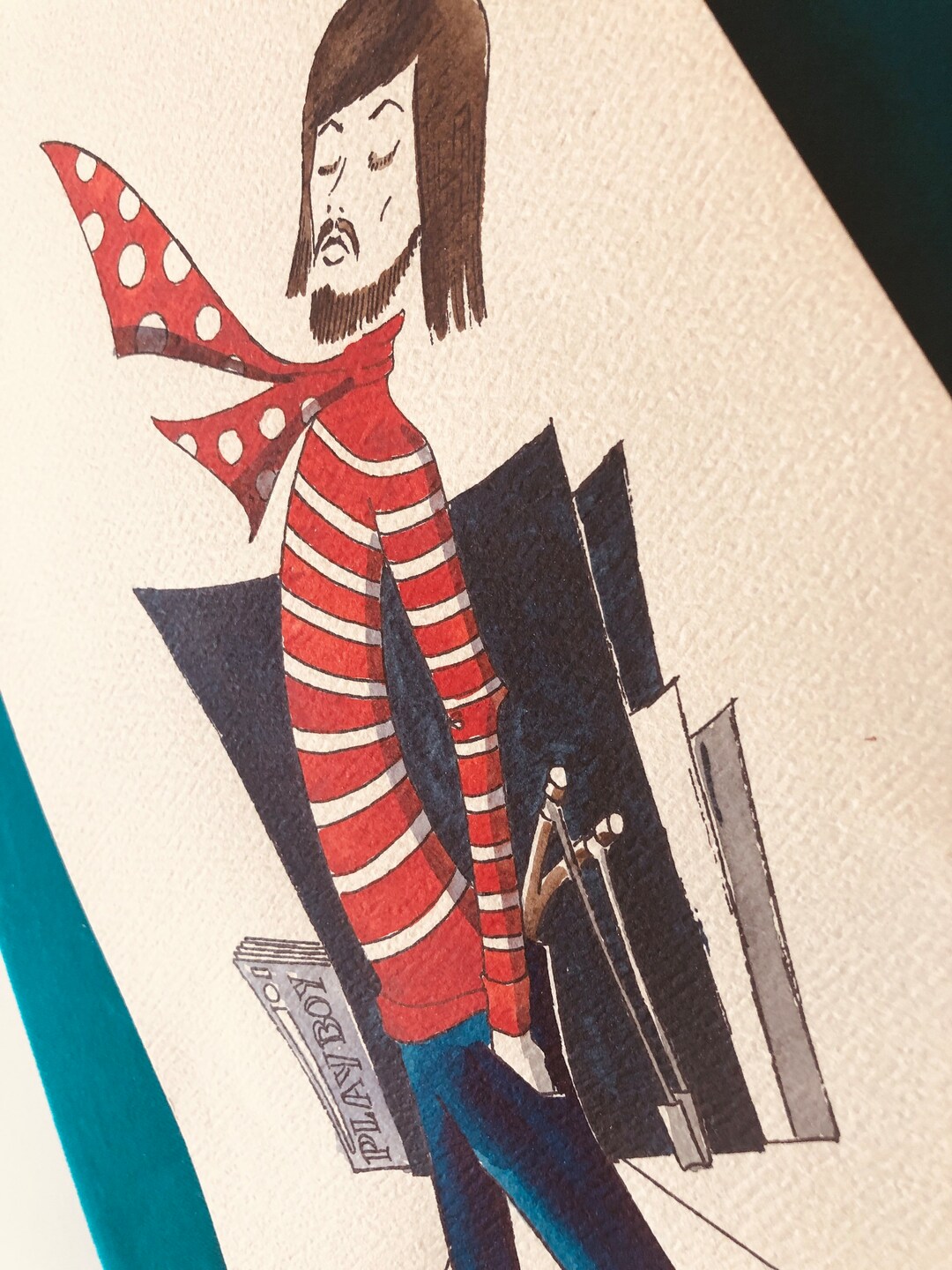 2 MOD Serge Paque Beatnik Pair/watercolor Original/artist Signed Paque ...