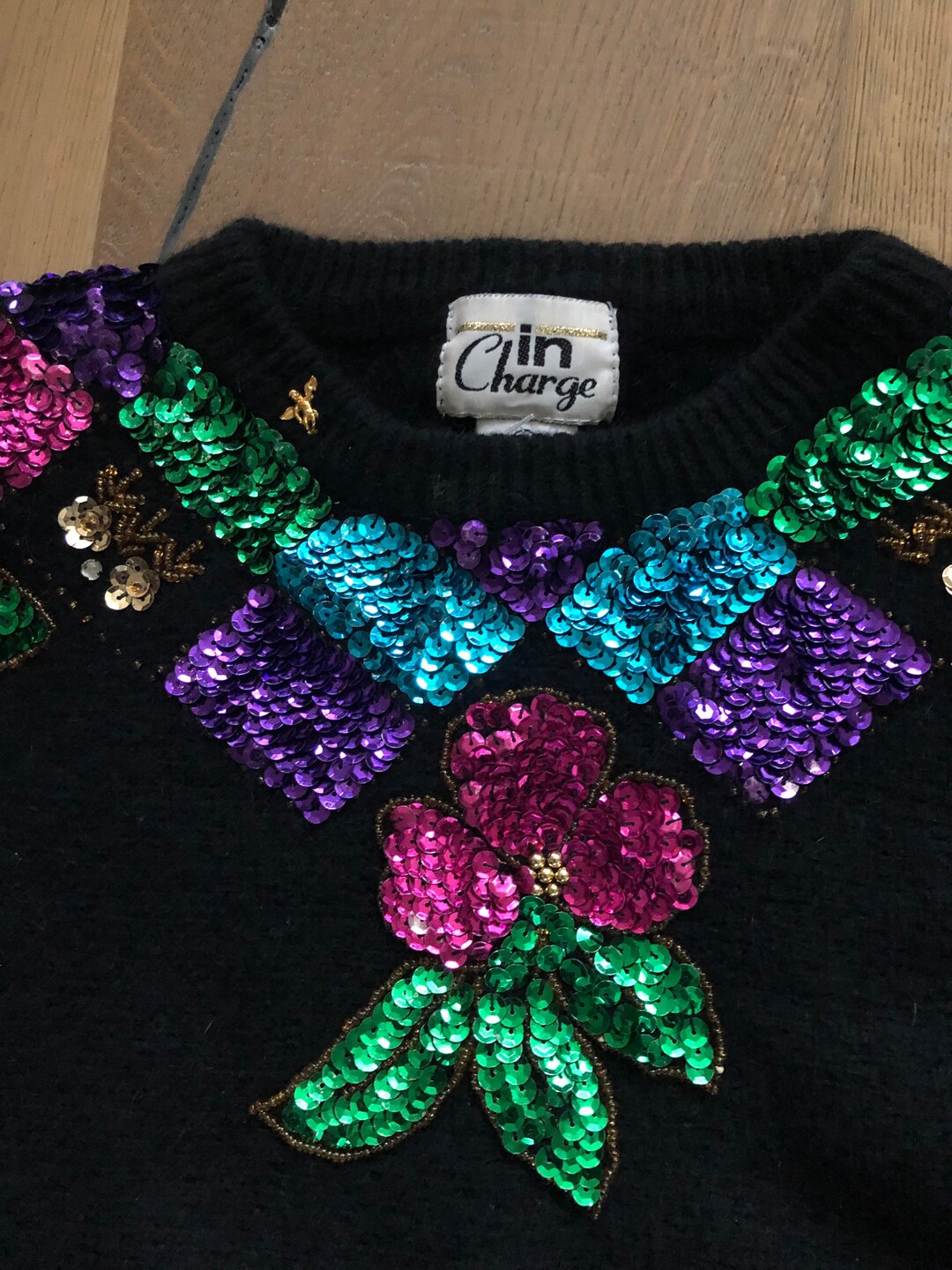 Vintage Sequence Sweater Retro Design Black Sweater in Charge Label - Etsy
