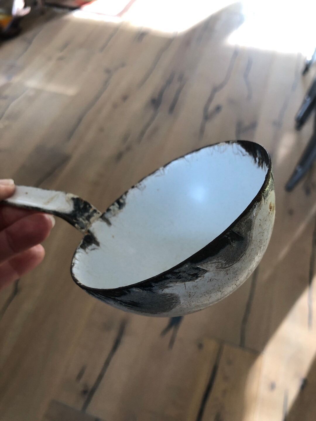 Vintage Farmhouse Ladle Prop Kitchen Decor Rustic White Prairie Antique ...