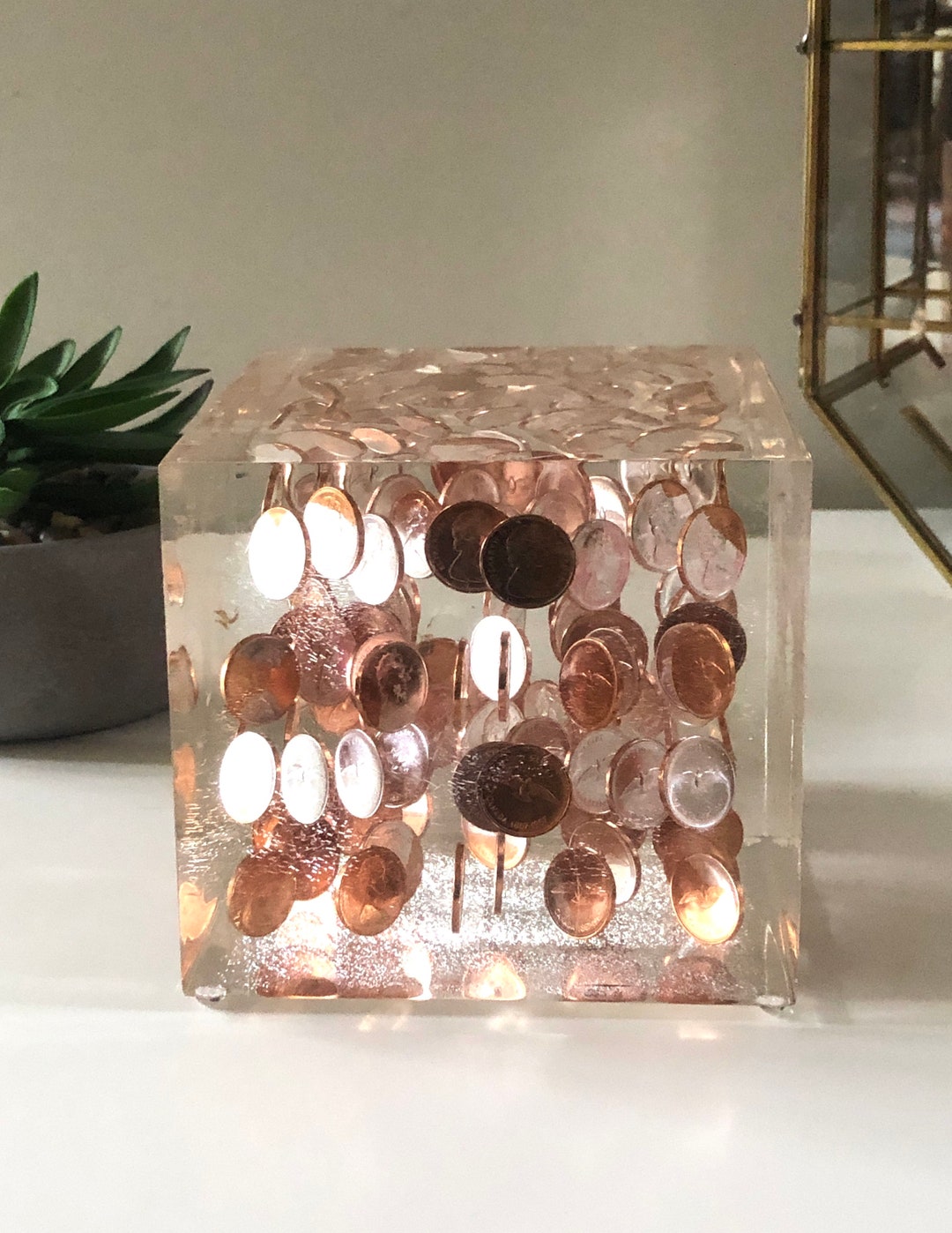 Large Lucite Penny Cube Sculpture 1867-1967 Monumental Historical ...