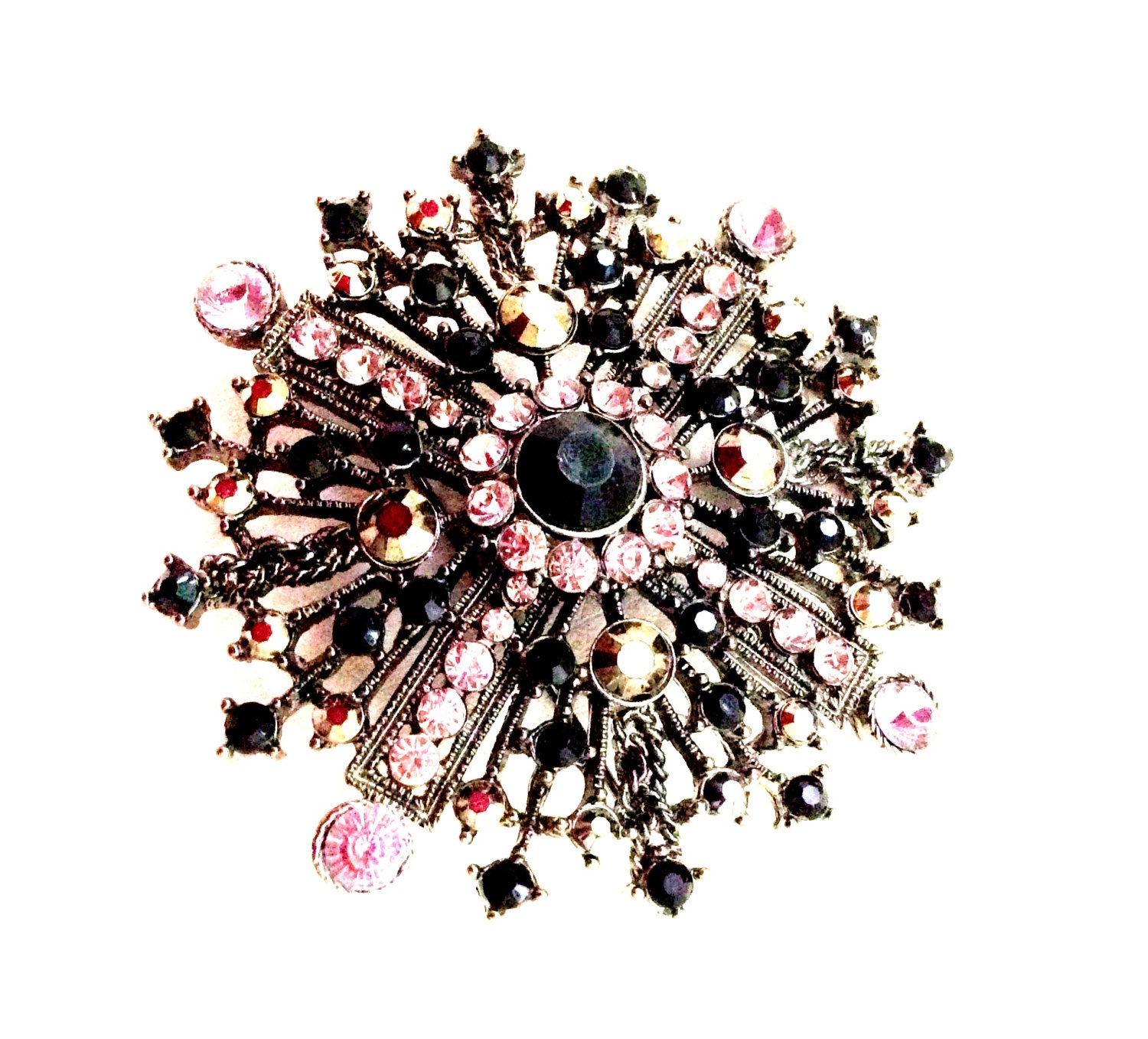 Goth Style Brooch Jewelry LARGE Black Rhinestones Elegant | Etsy