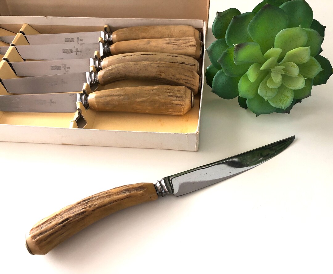 Vintage Stag Handle Steak Knives Sheffield England Latham and Owen ...