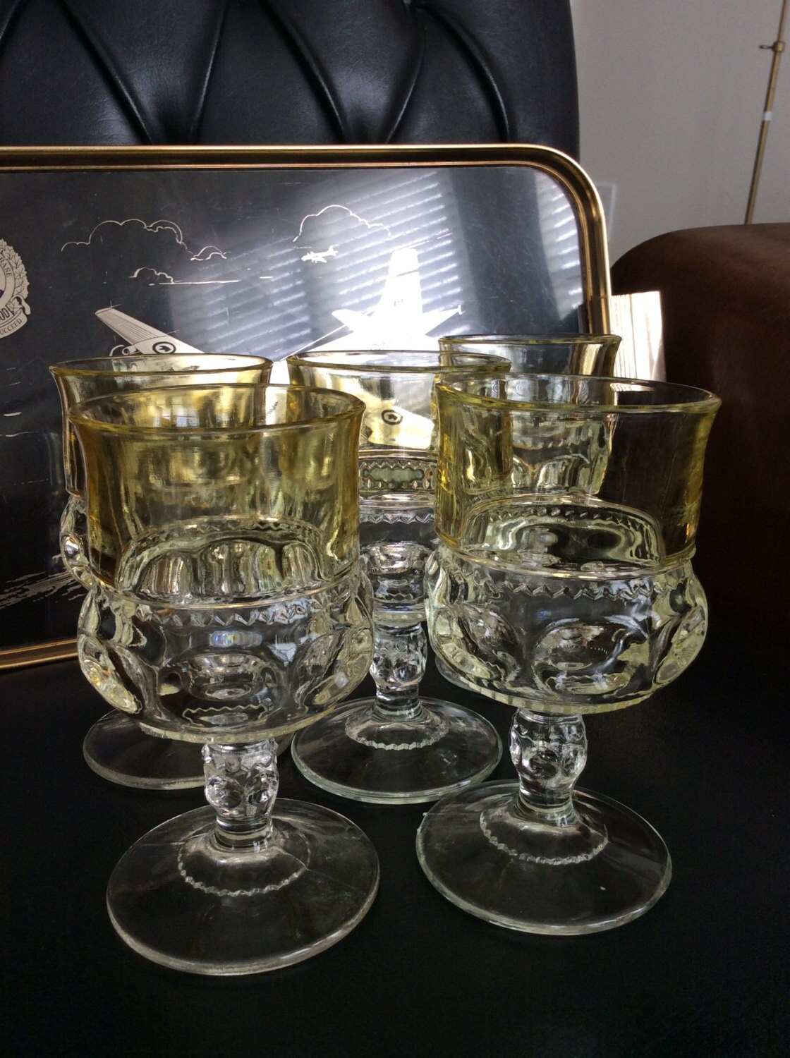 5 Available Kings Crown Goblets 1960s Clear & Yellow - Etsy