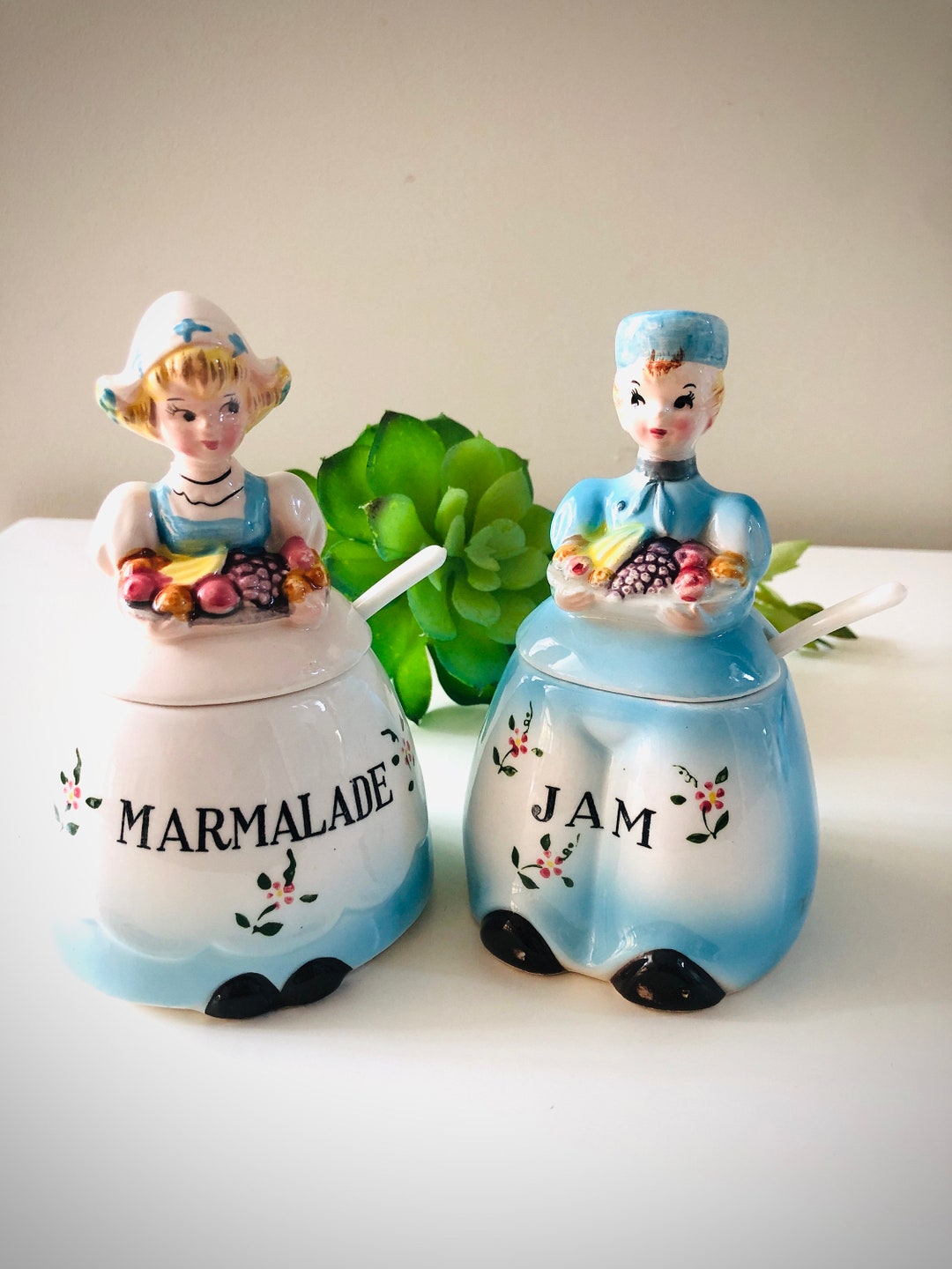 2 Vintage Fairylite Dutch Girl Figurine Jam and Marmalade Holders With ...
