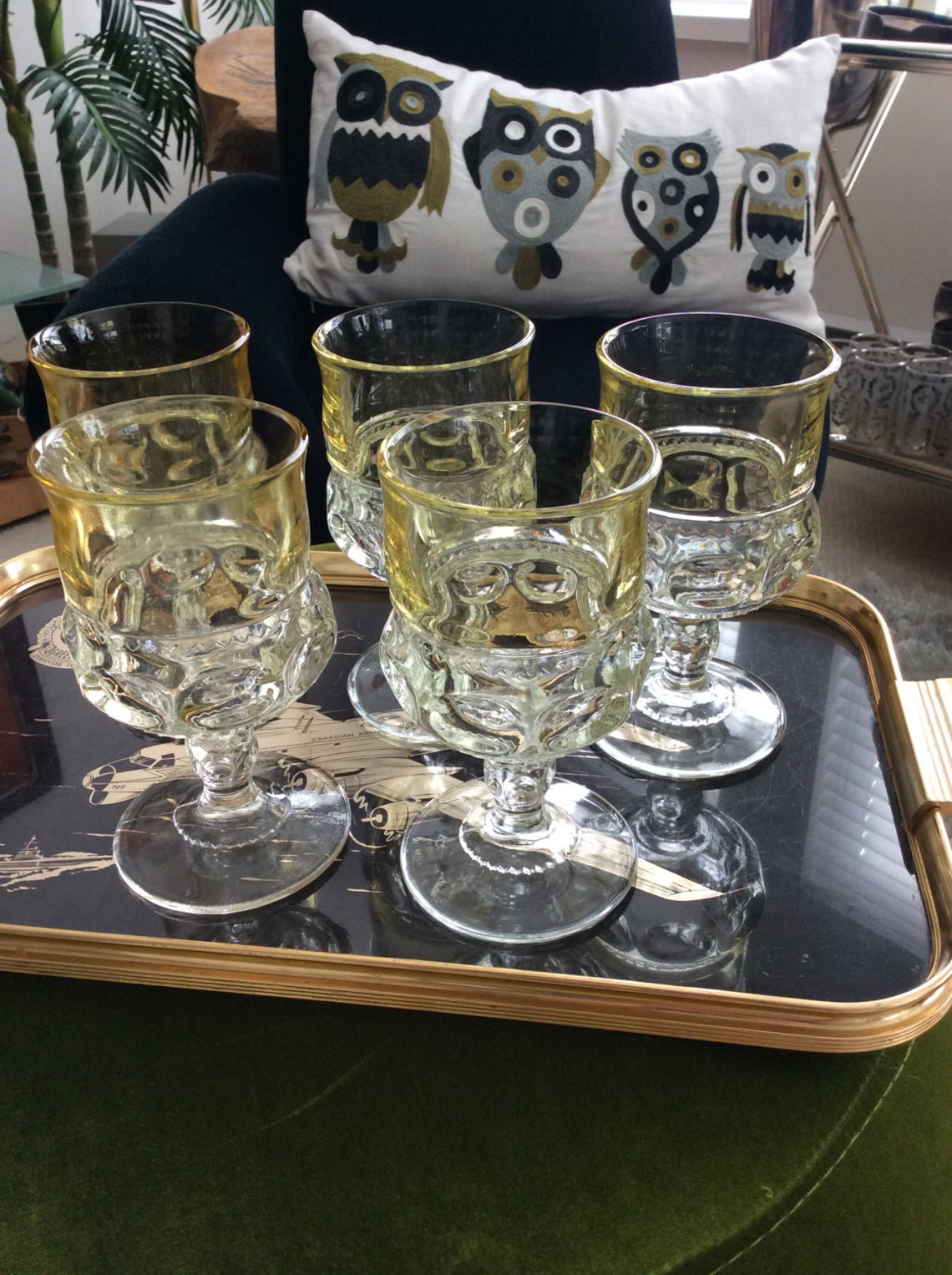 5 Available Kings Crown Goblets 1960s Clear & Yellow - Etsy