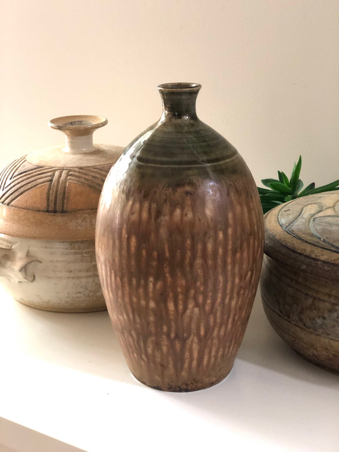 TED DIAKOW Stoneware Canadian Pottery Large 10 Inch Vase Mid Century ...