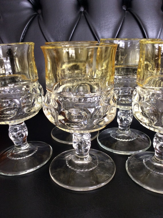 5 Available Kings Crown Goblets 1960s Clear & Yellow - Etsy