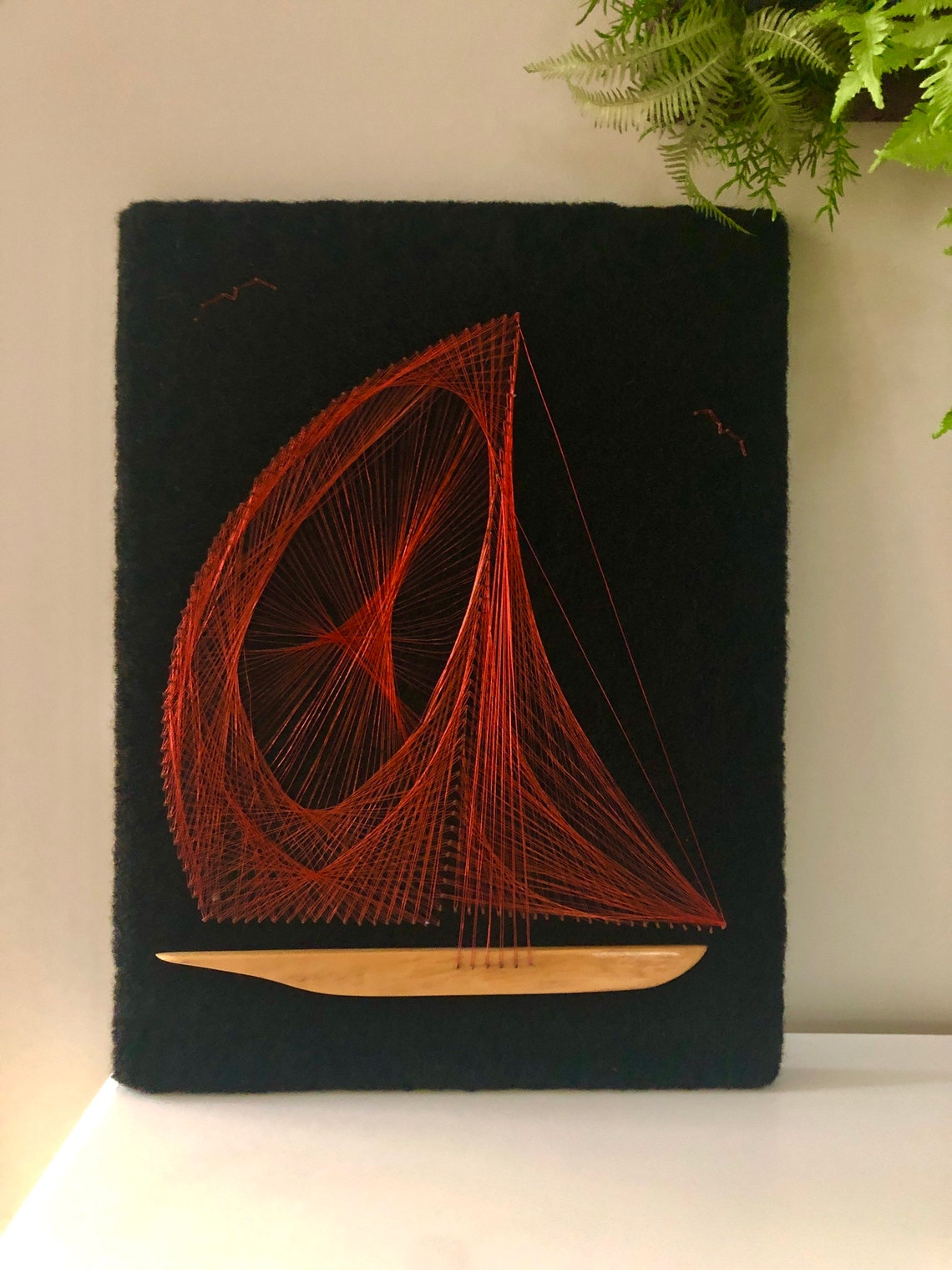 Vintage Copper String 3D Sailboat and Seagulls Large Mid Century Art ...