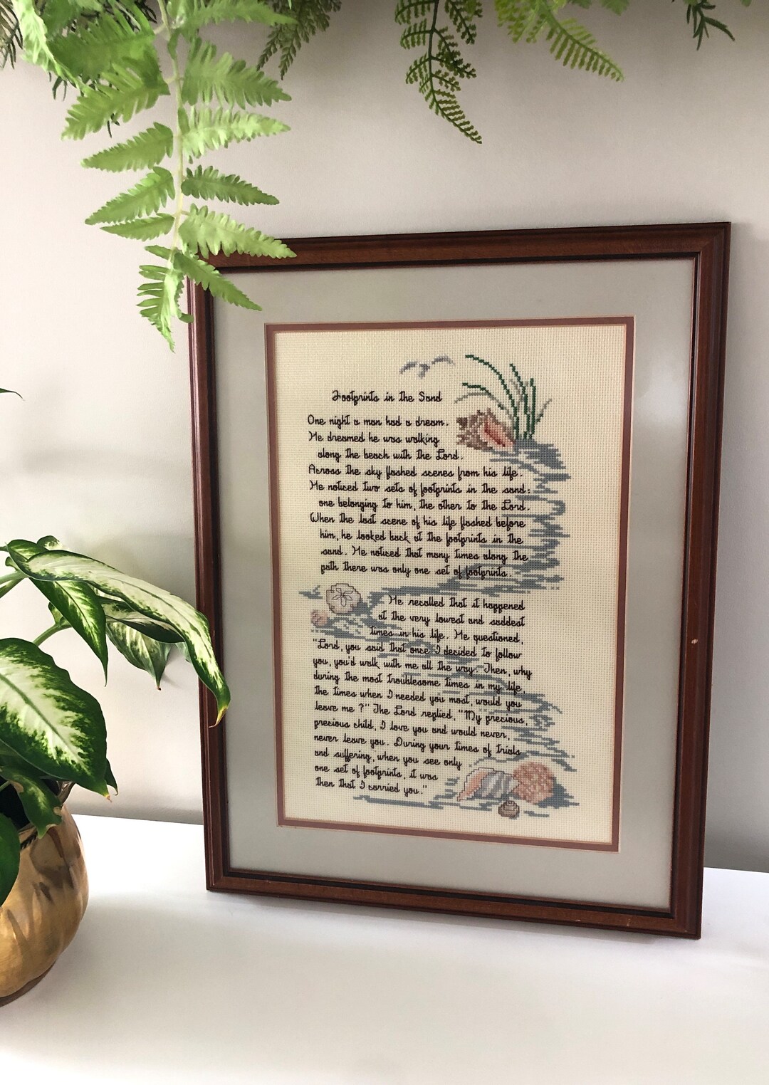 SALE Footprints in the Sand Cross-stitched Poem Non-glare Glass ...