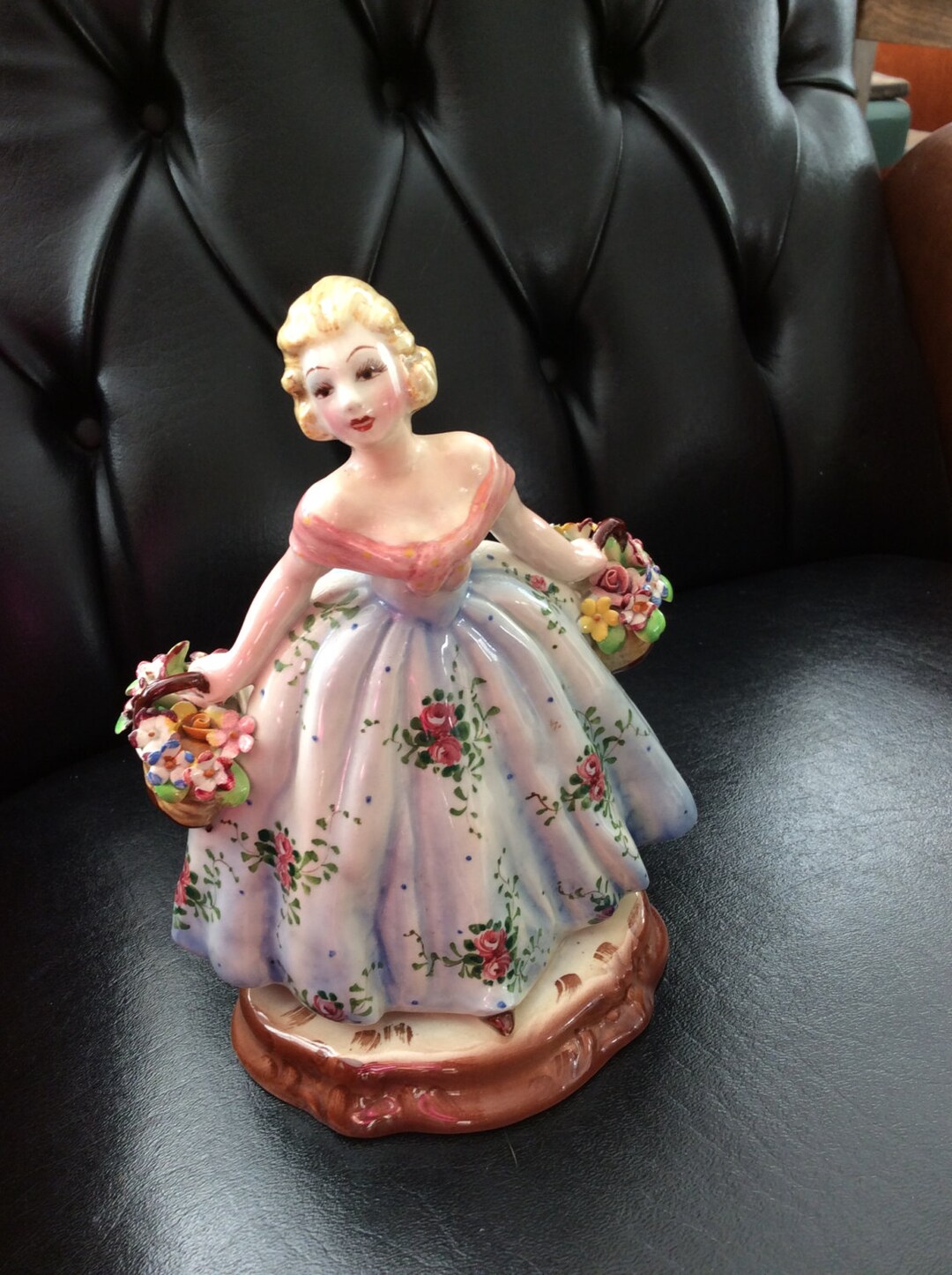 Vintage BIRKS Figurine Italy Hand Painted Lady With Basket of Flowers ...